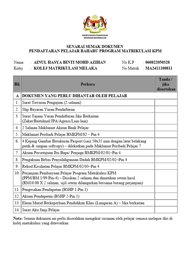Senarai Semak Dokumen | PDF