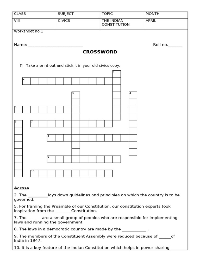 Viii Civics April 2020 Worksheet | PDF