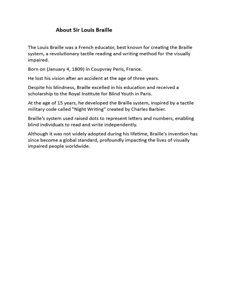 About Sir Louis Braille | PDF