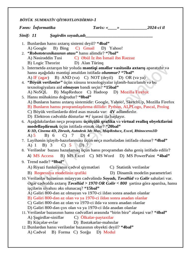 11-Ci Sinif BSQ1 2024 | PDF