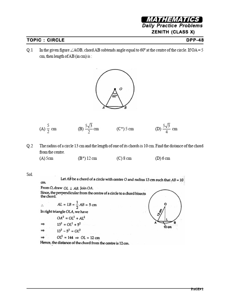 10th-DPP - (48-52) Maths Circle 10th Ans | PDF | Circle | Angle