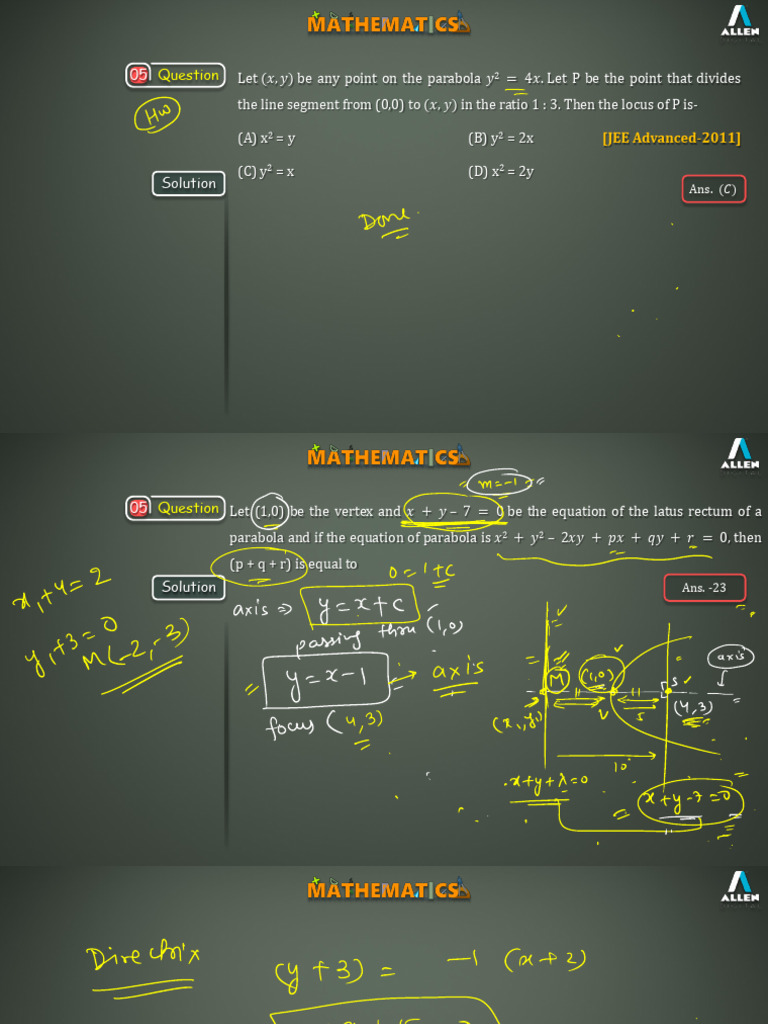 Parabola Problems and Solutions | PDF | Euclidean Geometry | Algebraic ...