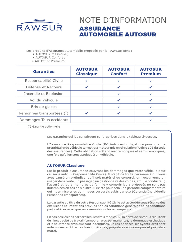 Assurance Automobile AUTOSUR: Garanties et Options | PDF | Assurance ...