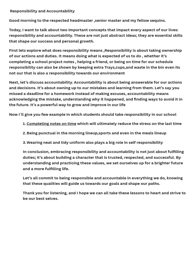 Responsibility and Accountability | PDF