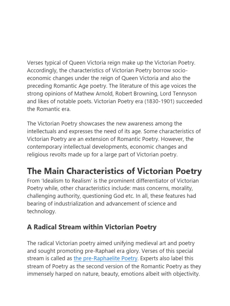 Characteristics of Victorian Poetry | PDF | Victorian Literature | Poetry