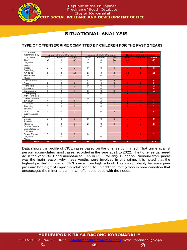 SAMPLE SITUATIONAL ANALYSIS | PDF | Crimes | Crime & Violence
