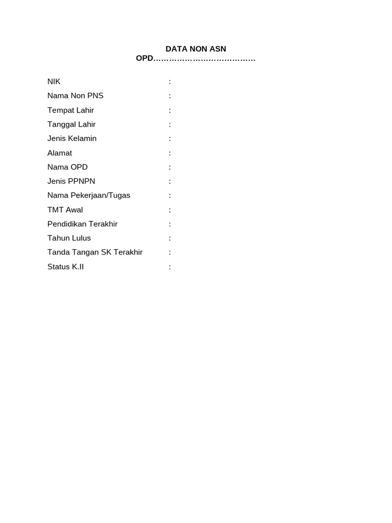 Form Data Non Asn Tercecer Di Sim-Asn | PDF Form Data Non Asn Tercecer Di Sim-Asn | PDF