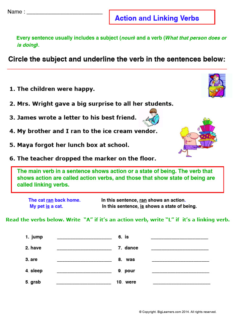 Action Verbs and Linking Verbs | PDF | Verb | Subject (Grammar)