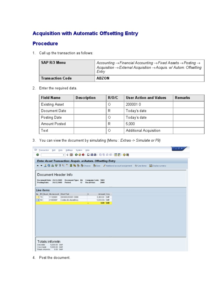 Acquisition With Offsetting Entry ABZON | PDF | Finance & Money Management