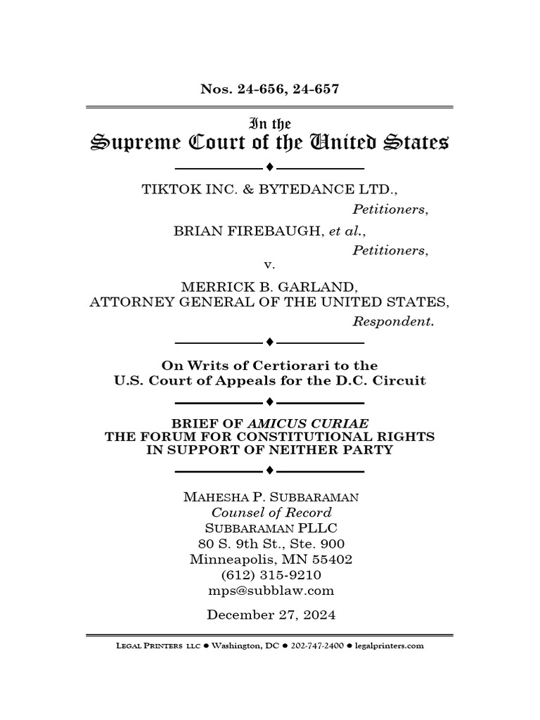 TikTok Ban Legal Brief Analysis | PDF | Article Three Of The United ...