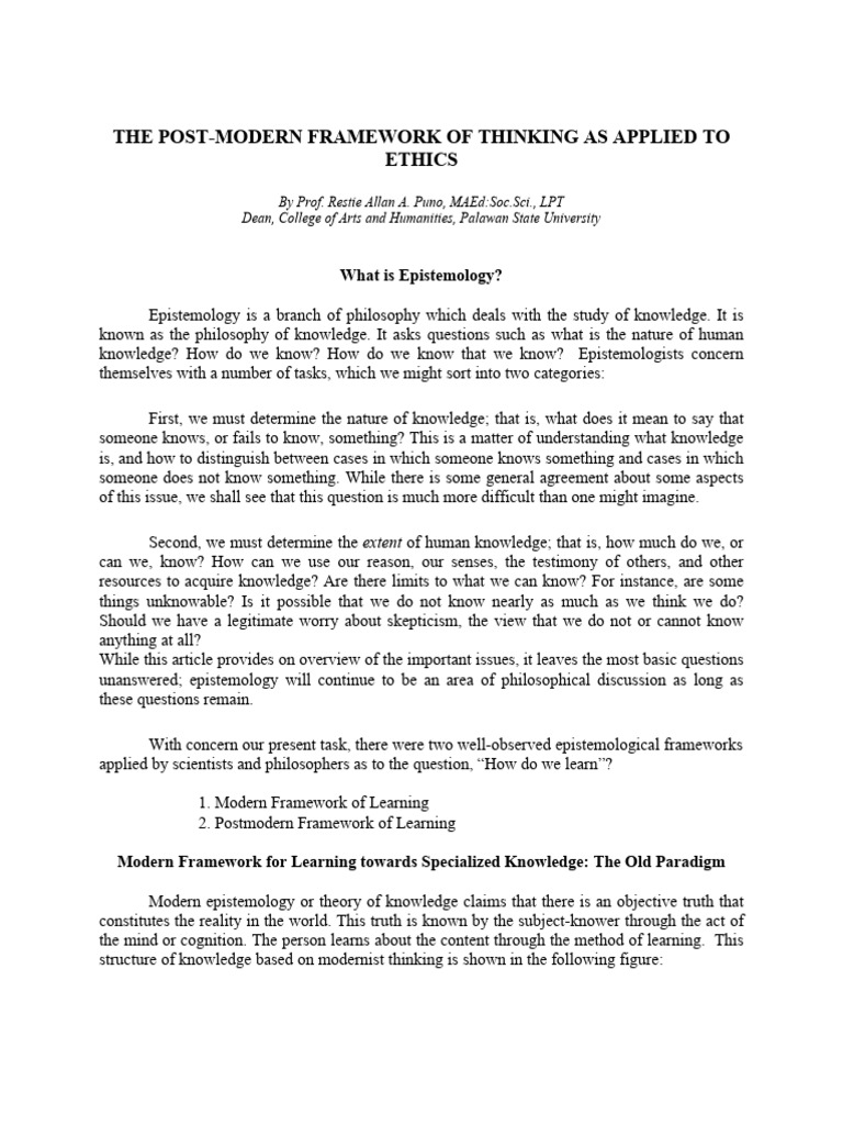 Postmodern Ethics and Epistemology Framework | PDF | Knowledge ...