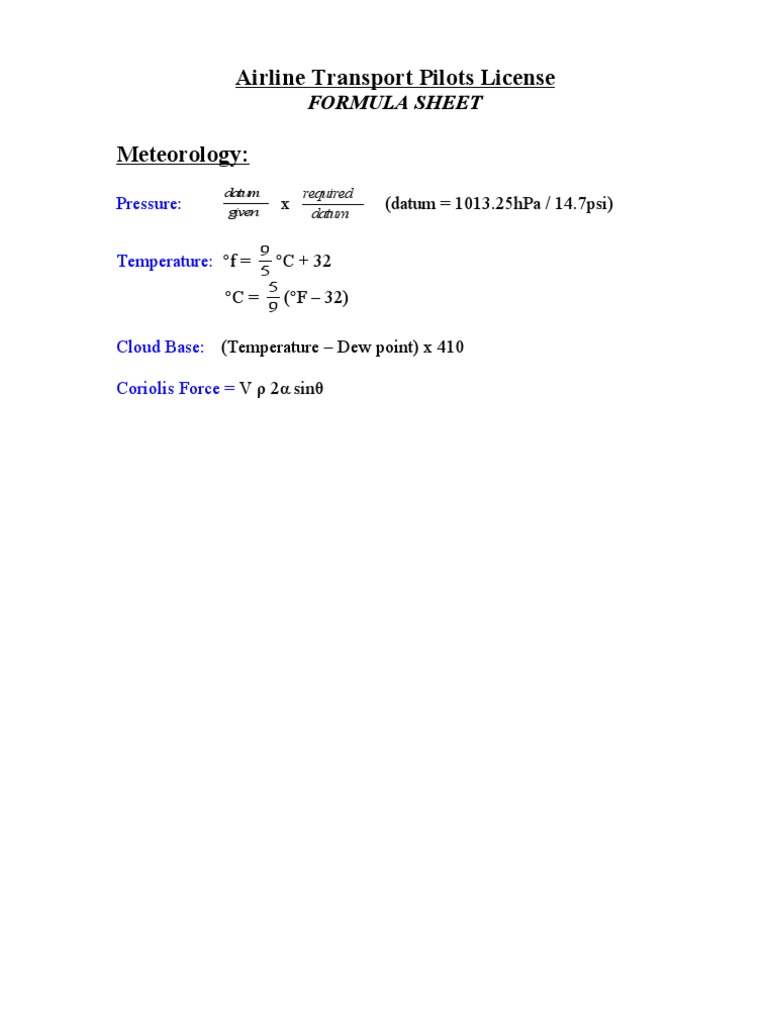 ATP Formula Sheet | PDF | Latitude | Trigonometric Functions