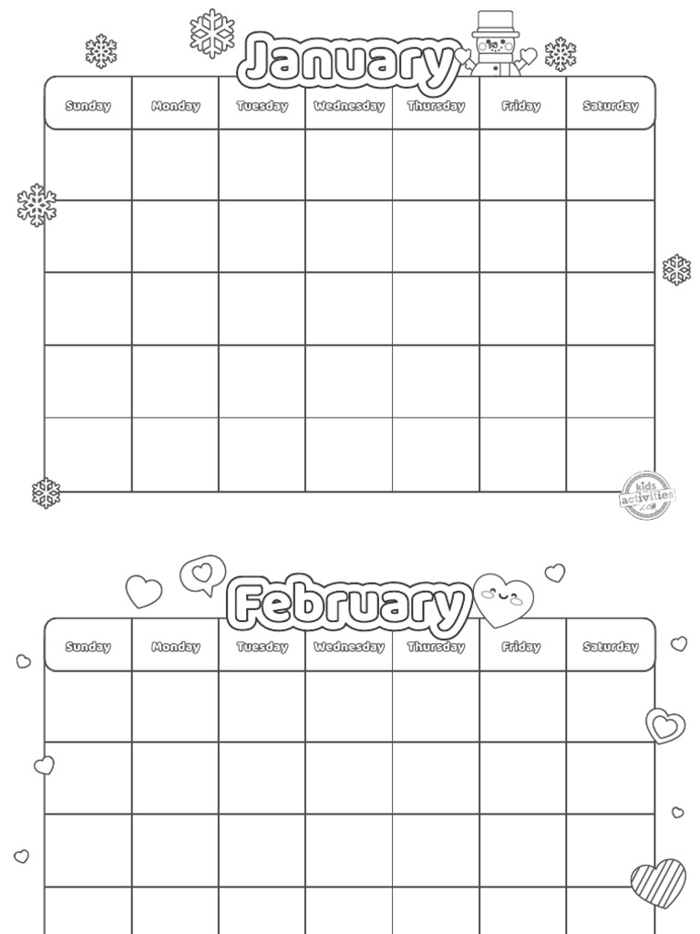 12 Month Calendar - Black & White Version | PDF