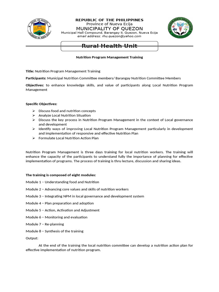 Nutrition Program Management Training | PDF | Cognition