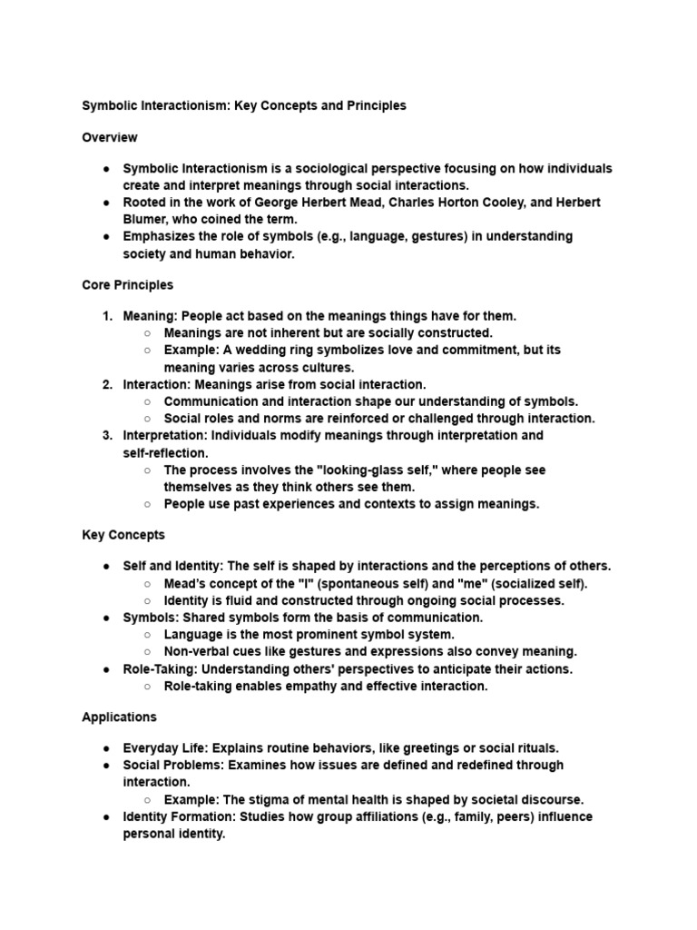 Key Principles of Symbolic Interactionism | PDF | Social Psychology ...
