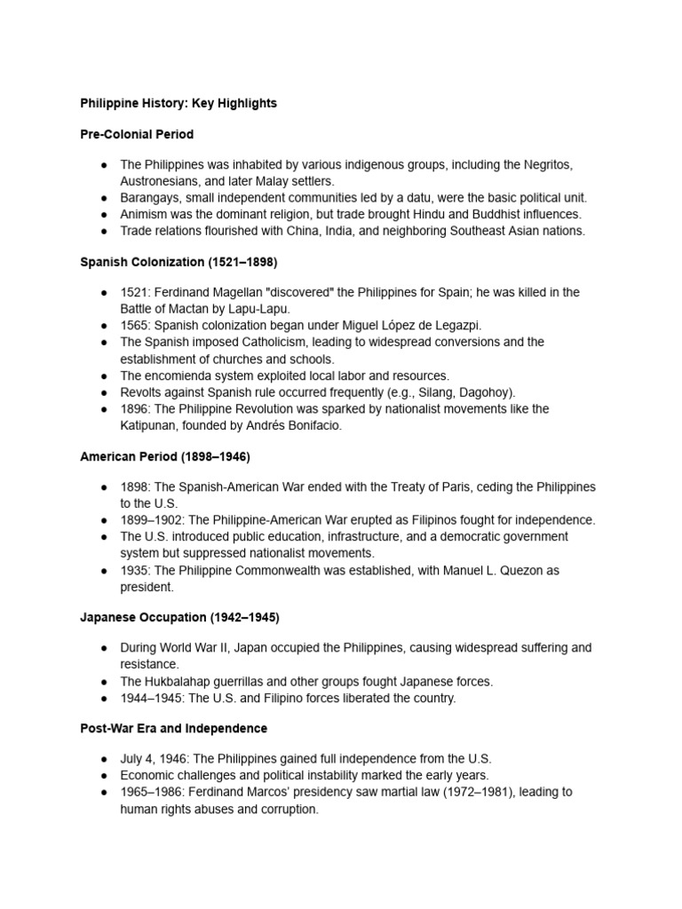 Philippine History: Key Events Overview | PDF | Philippines