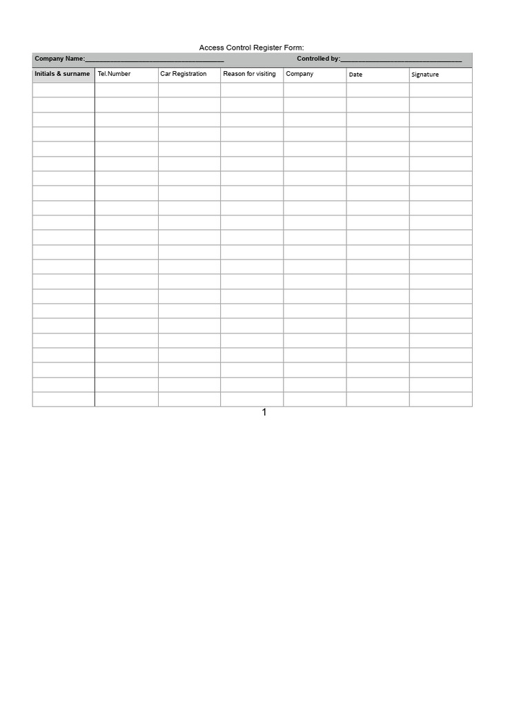 Access Control Register Template | PDF