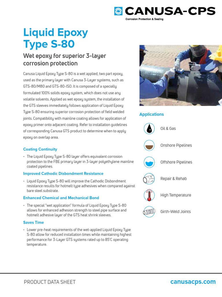 Canusa Liquid Epoxy Type S80 Product Data Sheet | PDF | Epoxy | Corrosion