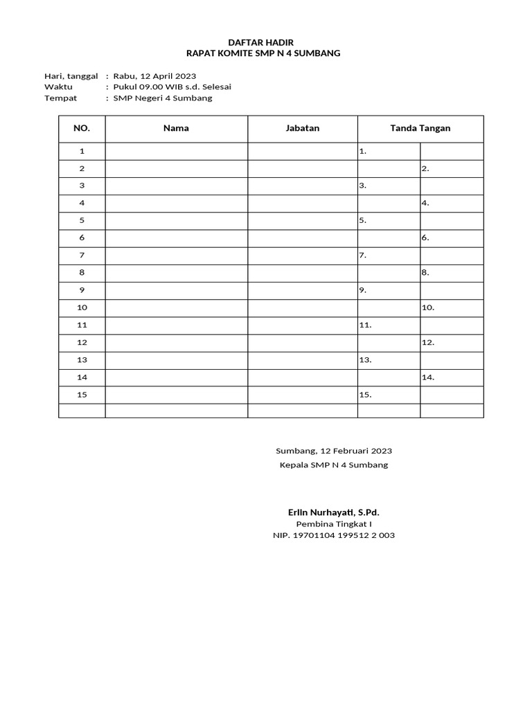 Daftar Hadir Rapat komite 2022 | PDF