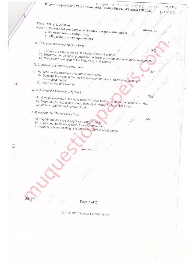 Arts - Ba Economics - Semester 5 - 2023 - December - Indian Financial System I R 2021 | PDF