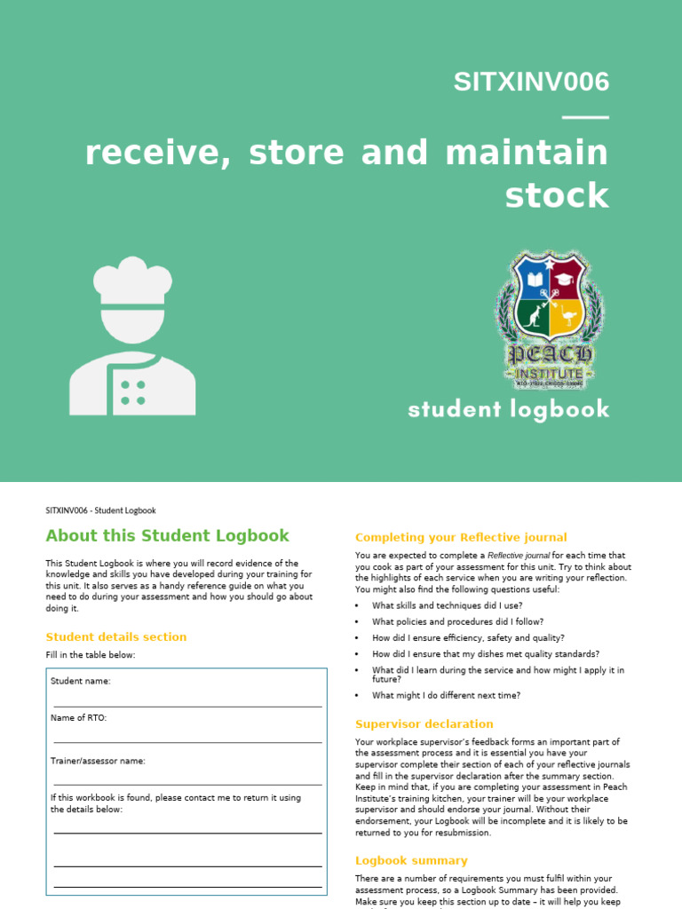 SITXINV006 Student Logbook | PDF | Refrigerator | Waste
