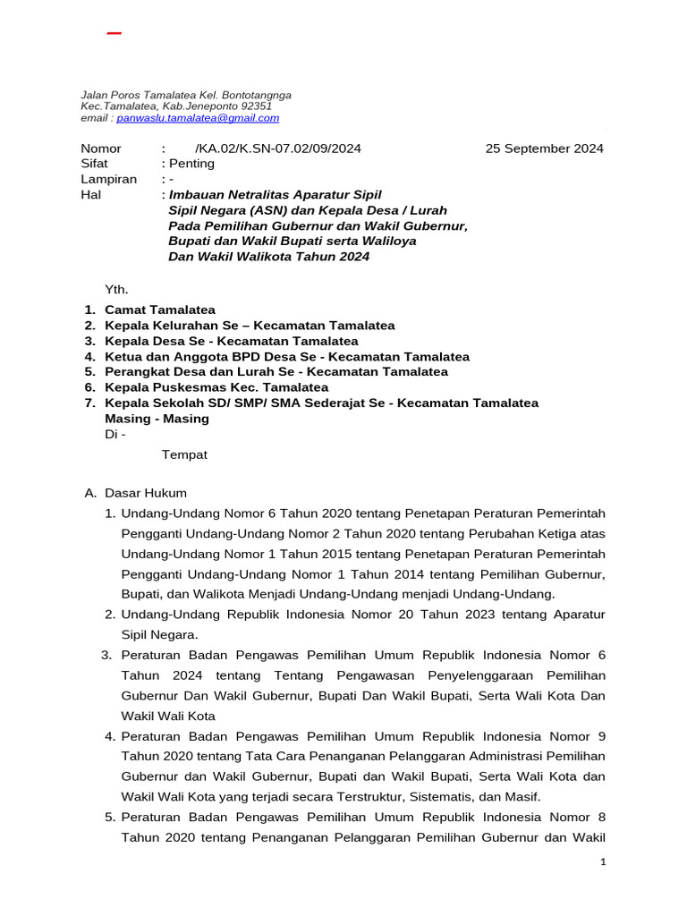 Imbauan Netralitas Asn | PDF