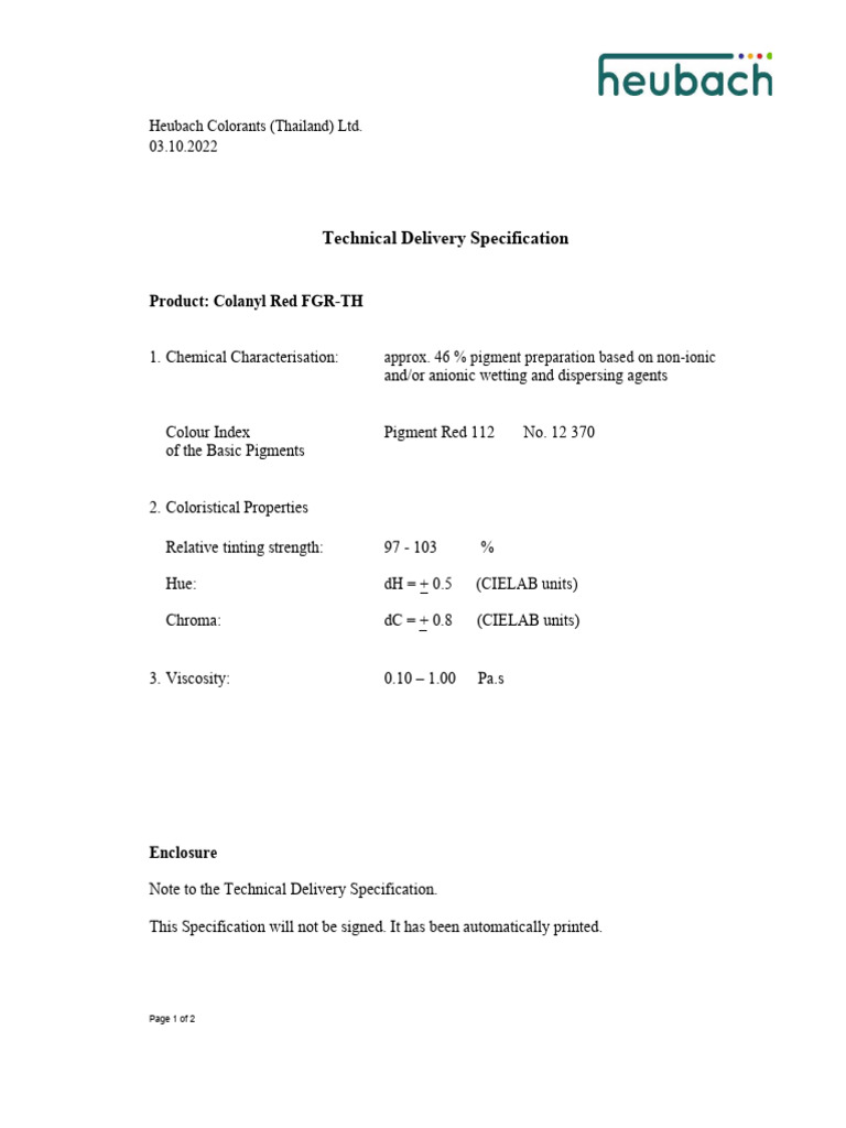 Tds Colanyl Red | PDF | Pigment | Viscosity
