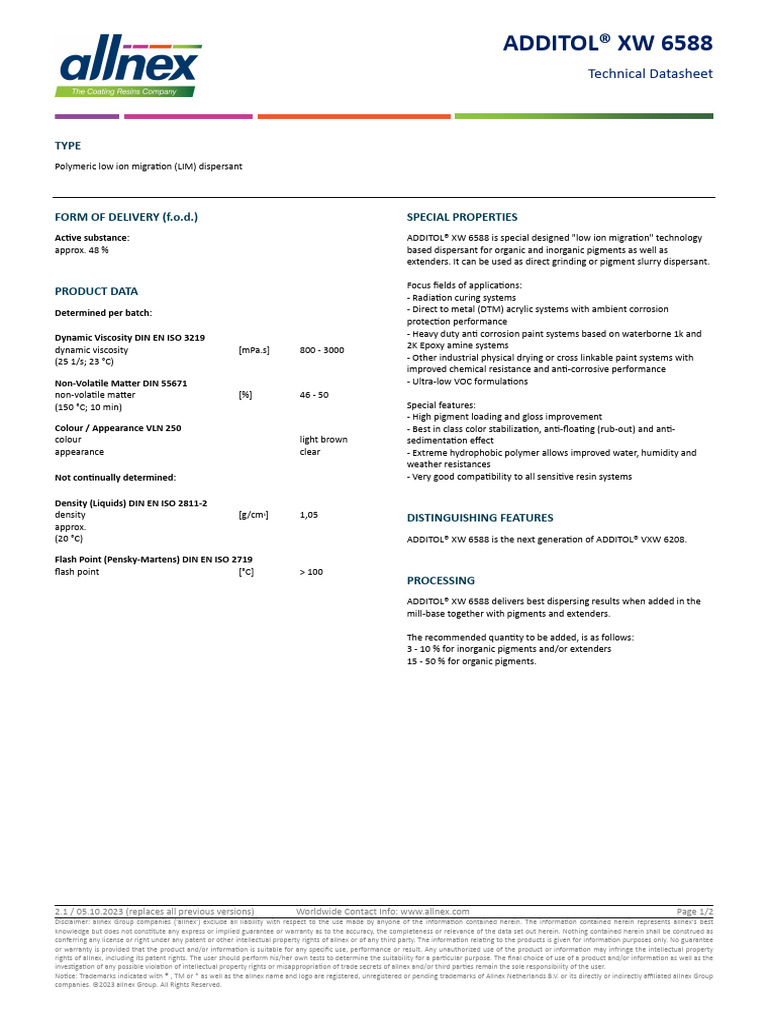 Additol XW 6588 en A4 | PDF | Intellectual Property | Paint