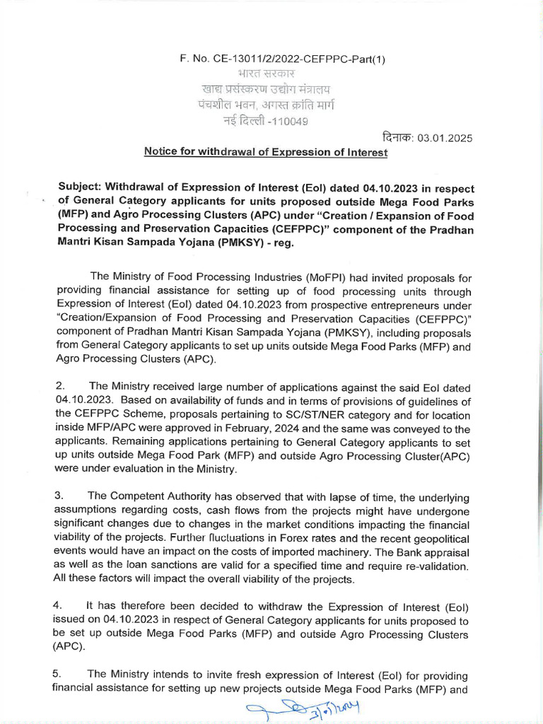 Notice For Withdrawal of Eoi | PDF