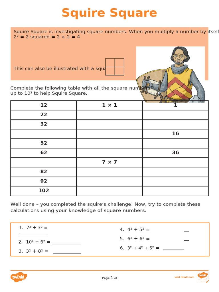 square-numbers-worksheet-and-answers | PDF