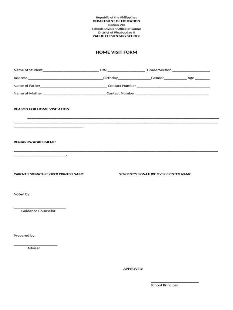 Home Visit Form | PDF