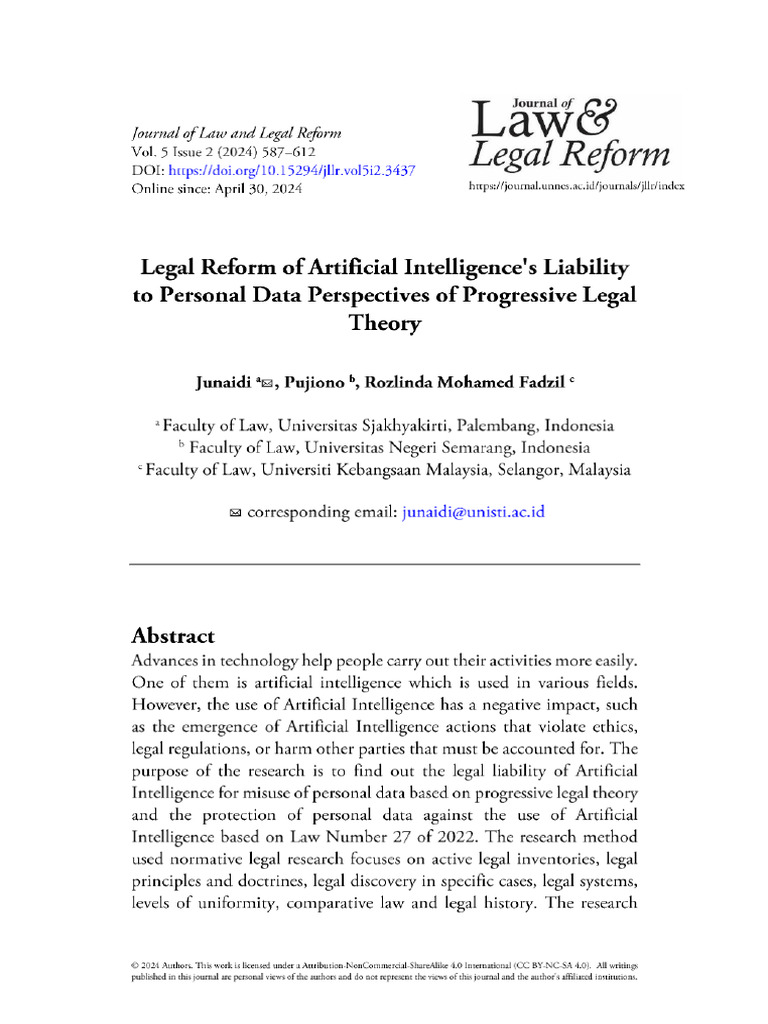 MOST BEST View of Legal Reform of Artificial Intelligence's Liability To Personal Data ...