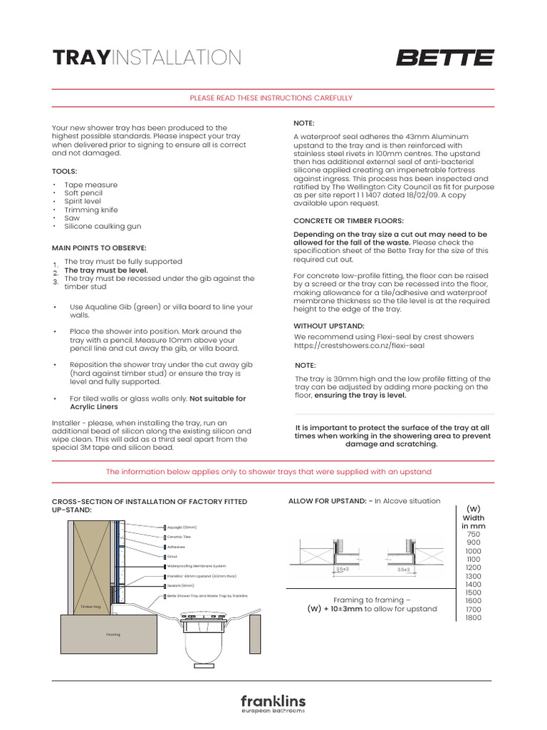 Bette Shower Tray Installation Guide | PDF | Shower | Building Engineering