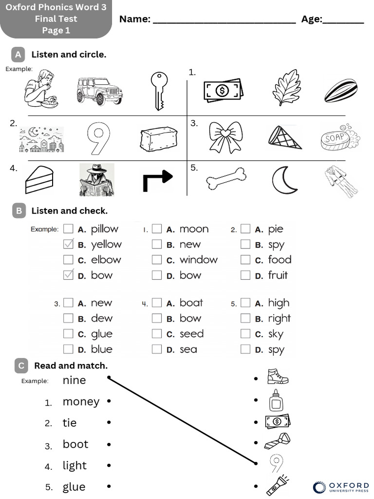 Oxford Phonics World 3 Final Test | PDF