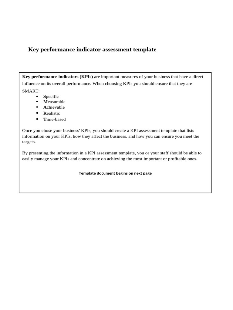Key Performance Indicator Assessment Template 2019 | PDF