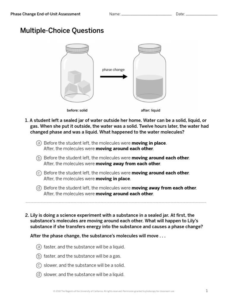 Phase Change Amplify Unit Assessment | PDF | Phase (Matter) | Gases
