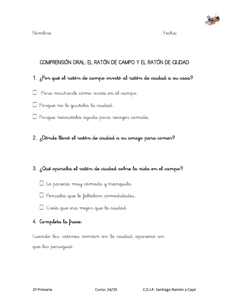 Ratón de Campo y Ratón de Ciudad | PDF