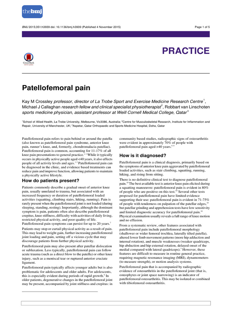 Understanding Patellofemoral Pain | PDF | Knee | Physical Therapy
