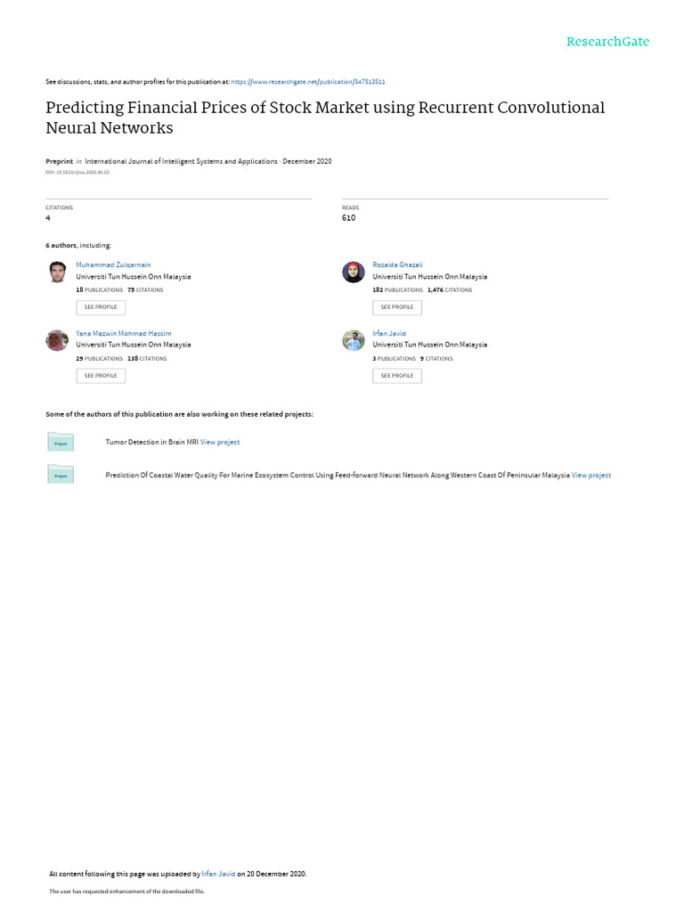 3006 Predicting Financial Prices of Stock Market using Recurrent Convolutional Neural Networks ...