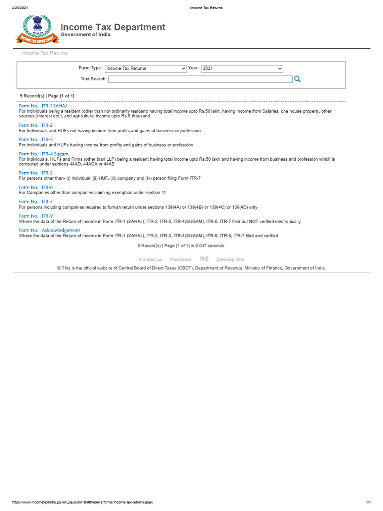1 List+of+ITRs+to+be+filed | PDF