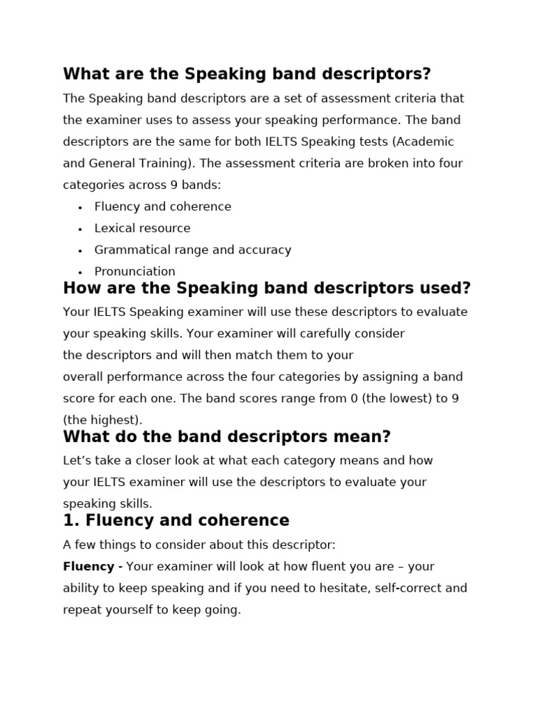 What Are The Speaking Band Descriptors | PDF | Fluency | Word