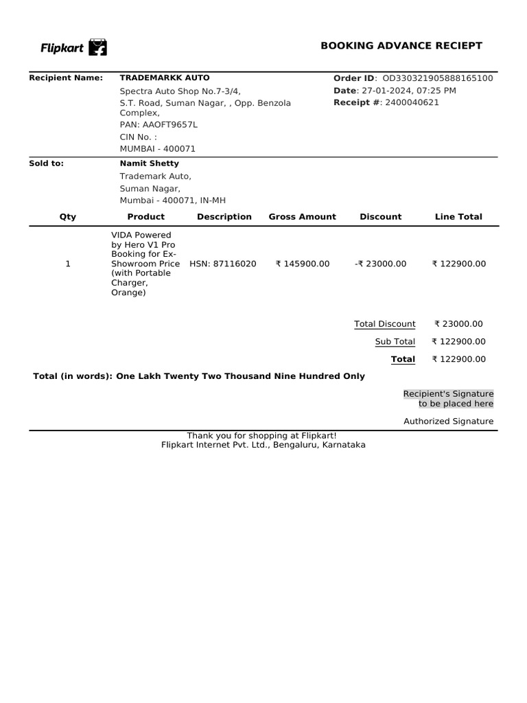Flipkart Receipt | PDF