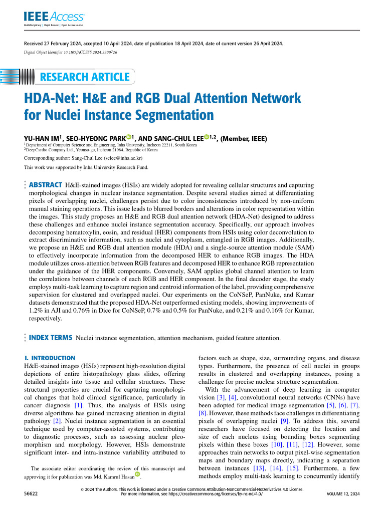 HDA-Net HampE and RGB Dual Attention Network For Nuclei Instance Segmentation | PDF | Image ...