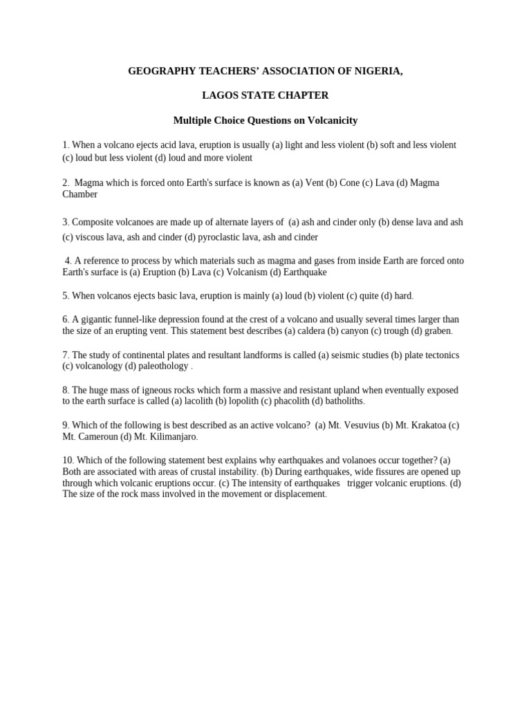 SS 3 Geography Assignment On Volcanicity and Limestone - 125626 | PDF ...