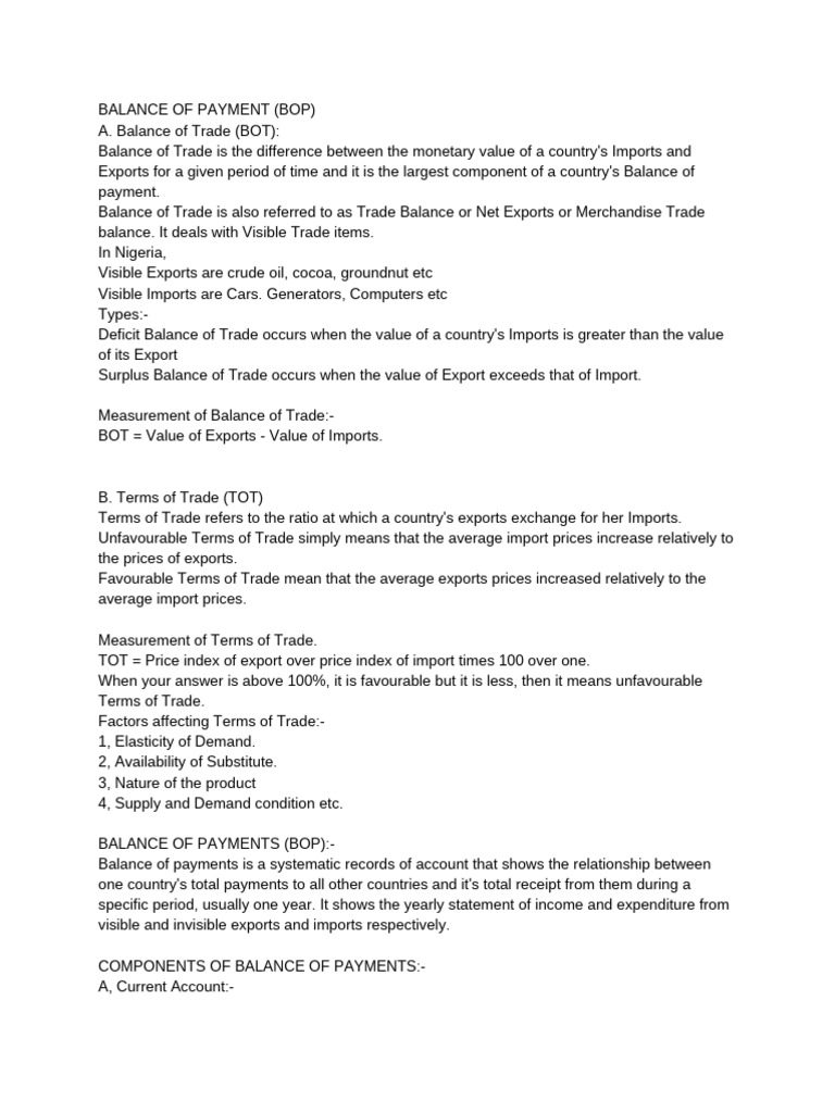 BALANCE OF PAYMENT (BOP) | PDF | Balance Of Payments | Balance Of Trade