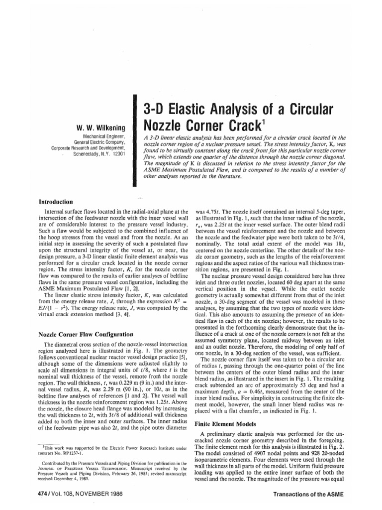 3-D Analysis of Nozzle Corner Crack | PDF | Stress (Mechanics) | Fracture