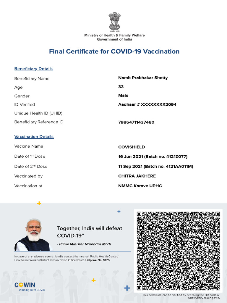 COVID-19 Vaccination Certificate Details | PDF