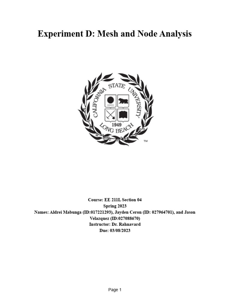 Experiment D - Mesh and Node Analysis | PDF | Electrical Network | Resistor