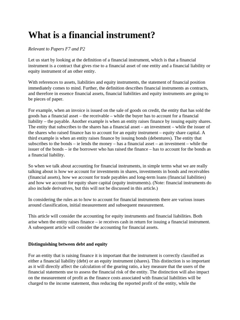 What Is A Financial Instrument | PDF | Equity (Finance) | Fair Value