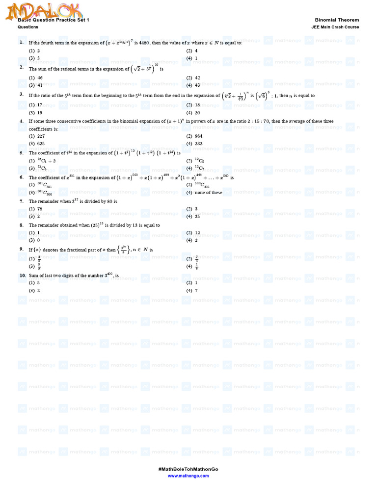 357 Qs - Practice Question Set 1 @IndAlok | PDF | Mathematical Concepts ...